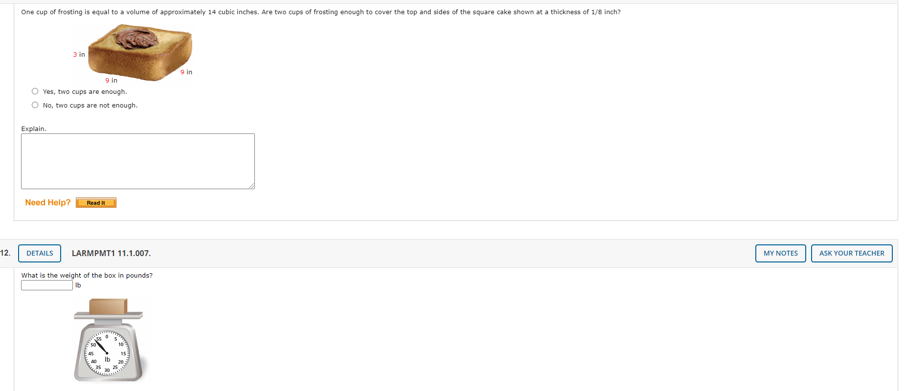 Solved SCO 35 One cup of frosting is equal to a volume of | Chegg.com