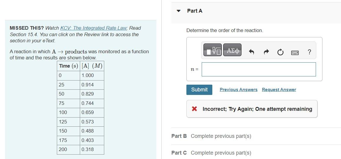 Solved MISSED THIS? Watch KCV. The Integrated Rate Law, Read | Chegg.com