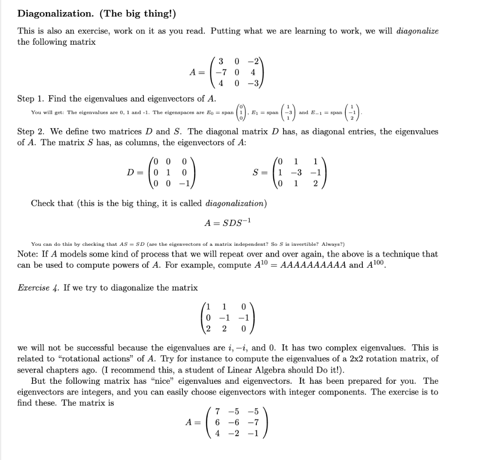 Solved Diagonalization. (The big thing!) This is also an | Chegg.com