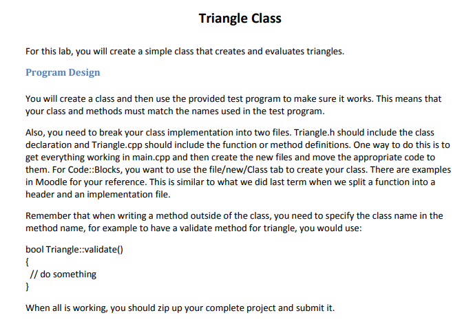 Solved Triangle Class For this lab, you will create a simple | Chegg.com