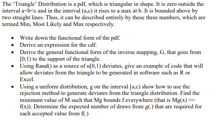 Solved The 'Triangle' Distribution is a pdf, which is | Chegg.com