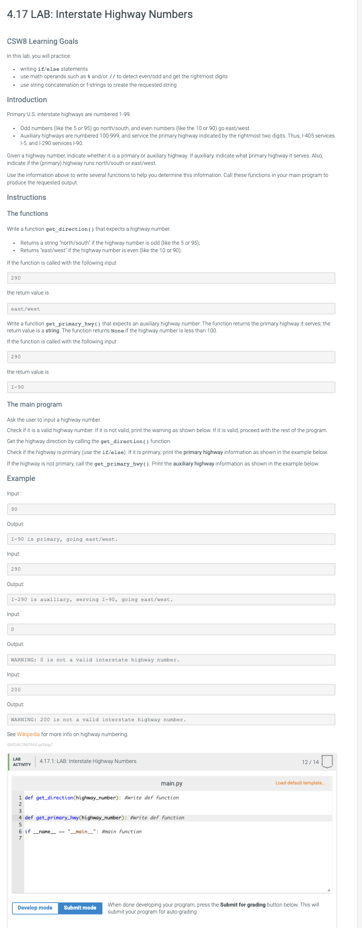 Solved 4.17 LAB: Interstate Highway Numbers CSW8 Learning | Chegg.com