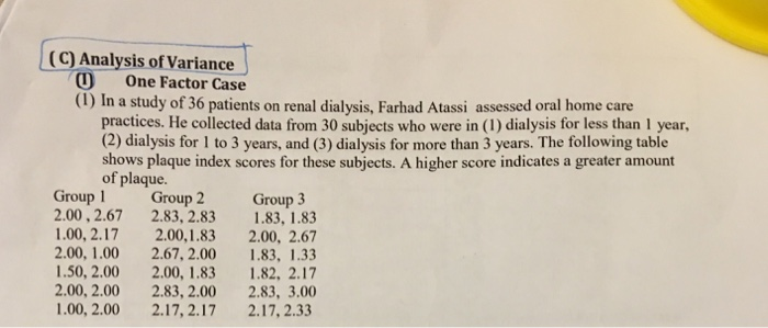 Solved (C) Analysis of Variance O One Factor Case (1) In a | Chegg.com