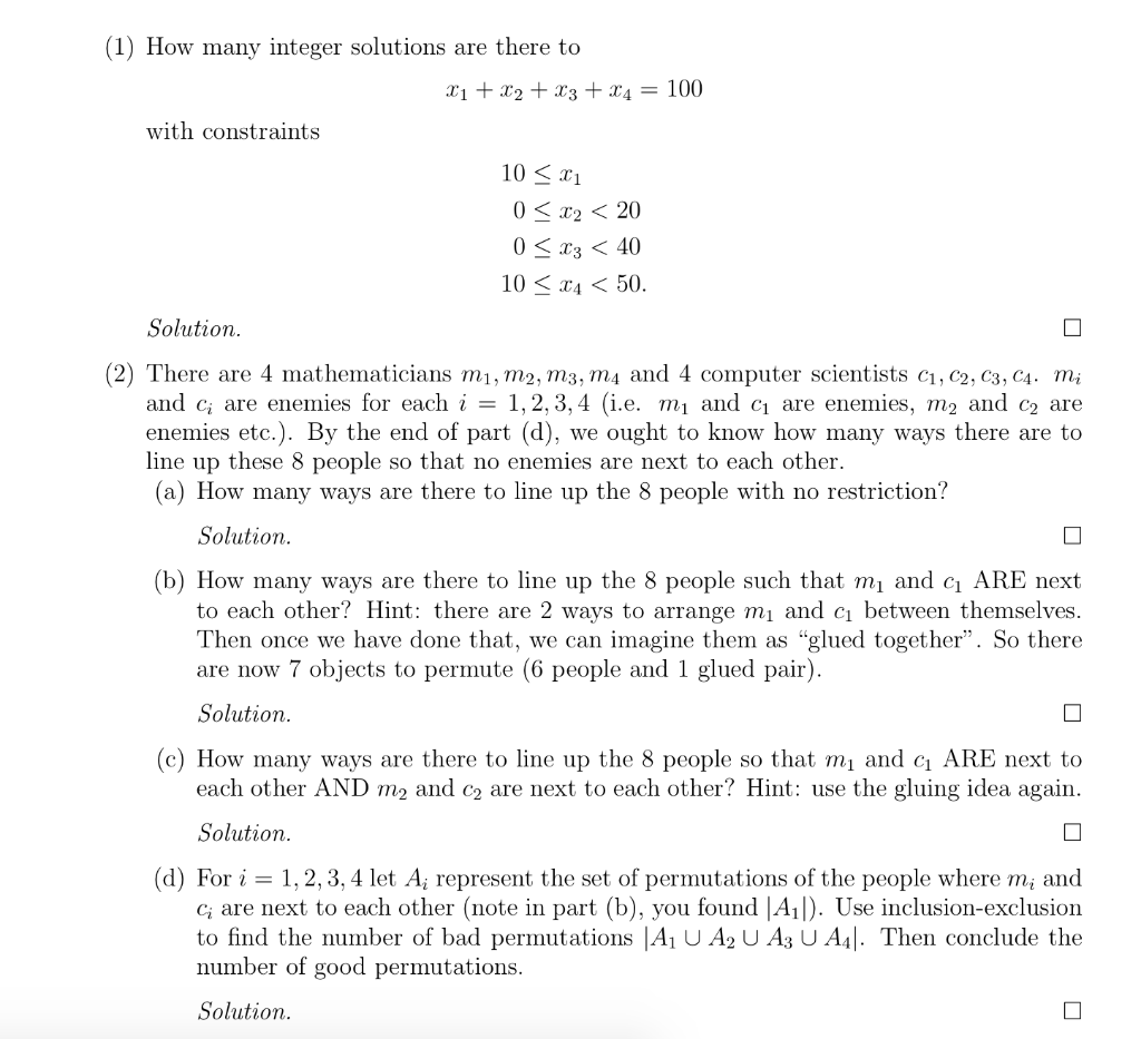 Solved 1 How Many Integer Solutions Are There To 21 X2 5692