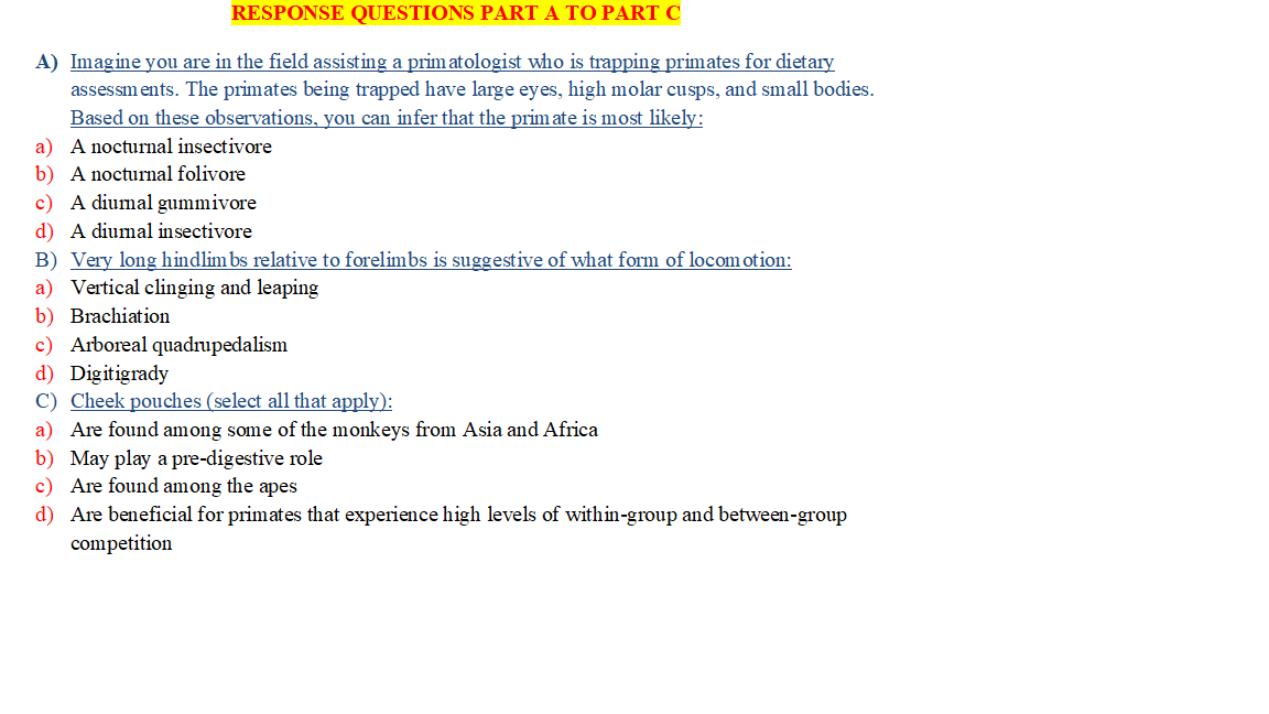 Solved RESPONSE QUESTIONS PART A TO PART C A) Imagine you | Chegg.com