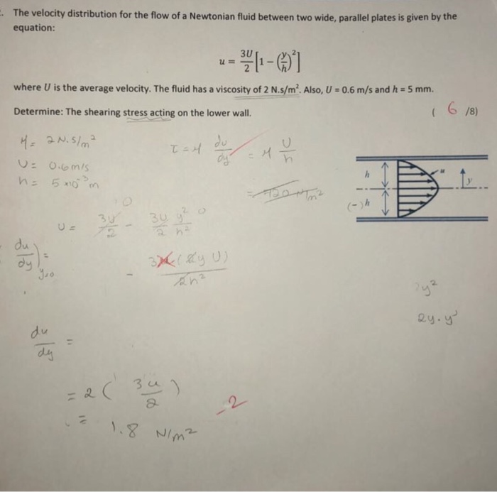 Solved The velocity distribution for the flow of a Newtonian | Chegg.com