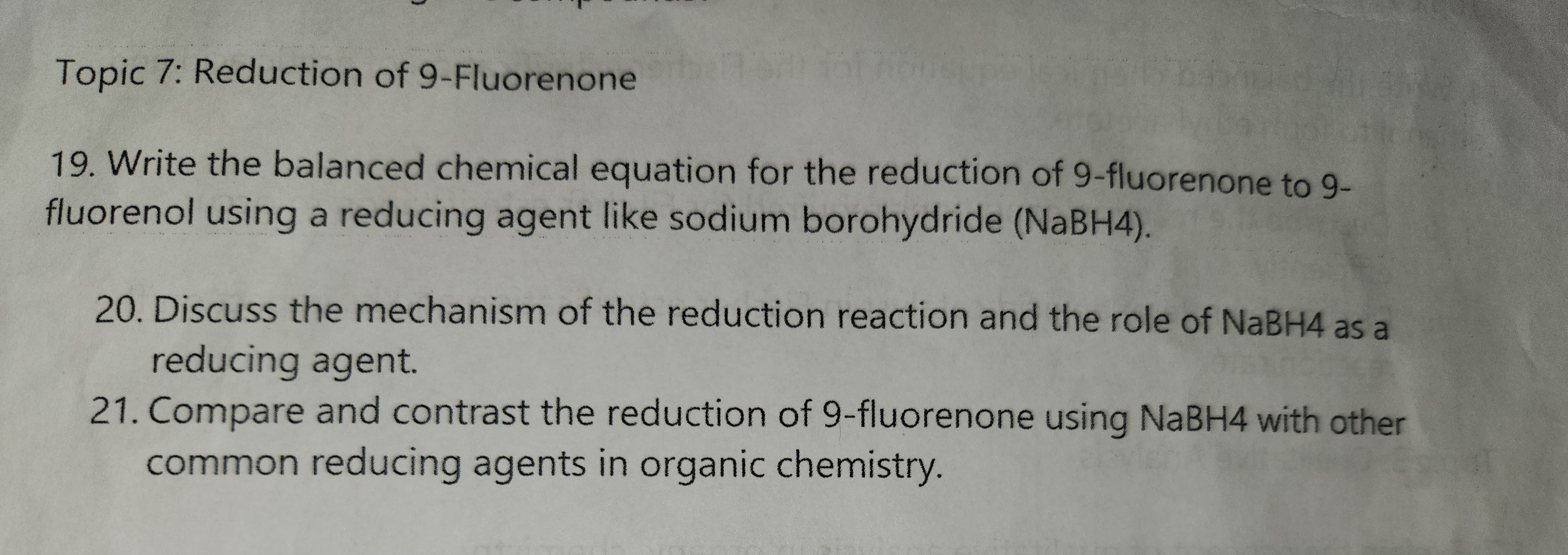 Solved Topic 7: Reduction of 9-Fluorenone 19. Write the | Chegg.com