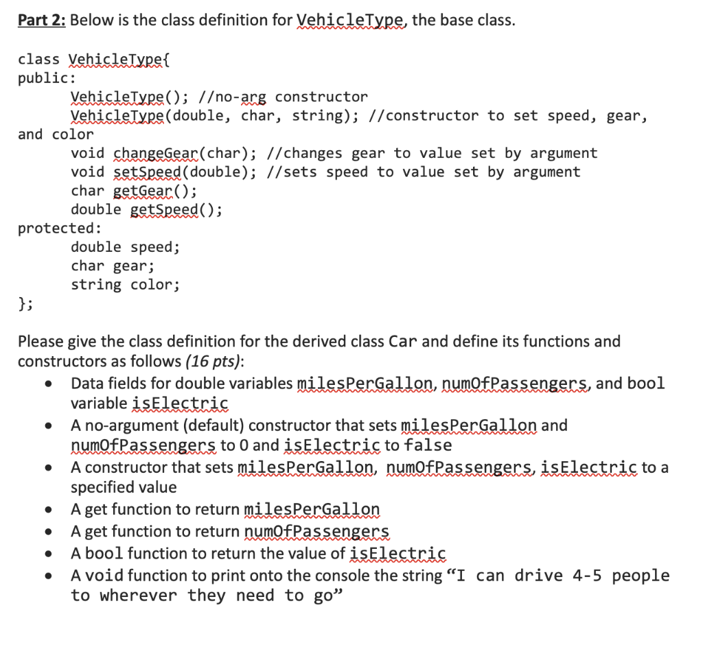 Solved Part 2: Below is the class definition for | Chegg.com