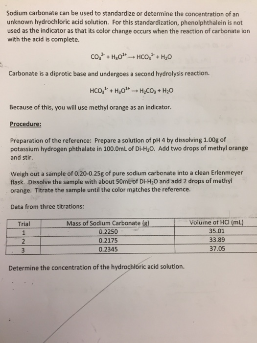 Solved Sodium carbonate can be used to standardize or | Chegg.com