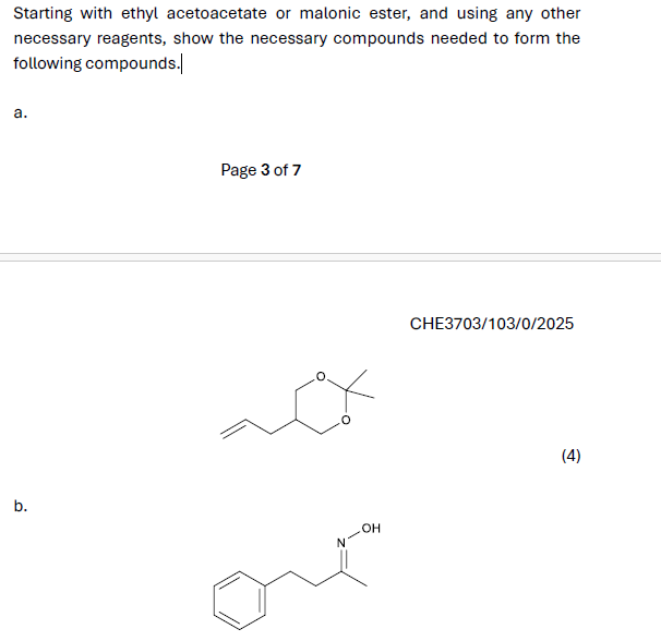 Starting with ethyl acetoacetate or malonic ester, | Chegg.com