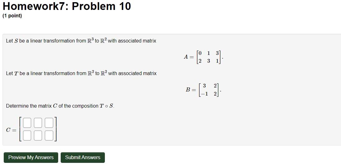 Solved Homework7: Problem 10 (1 point) Let S be a linear | Chegg.com