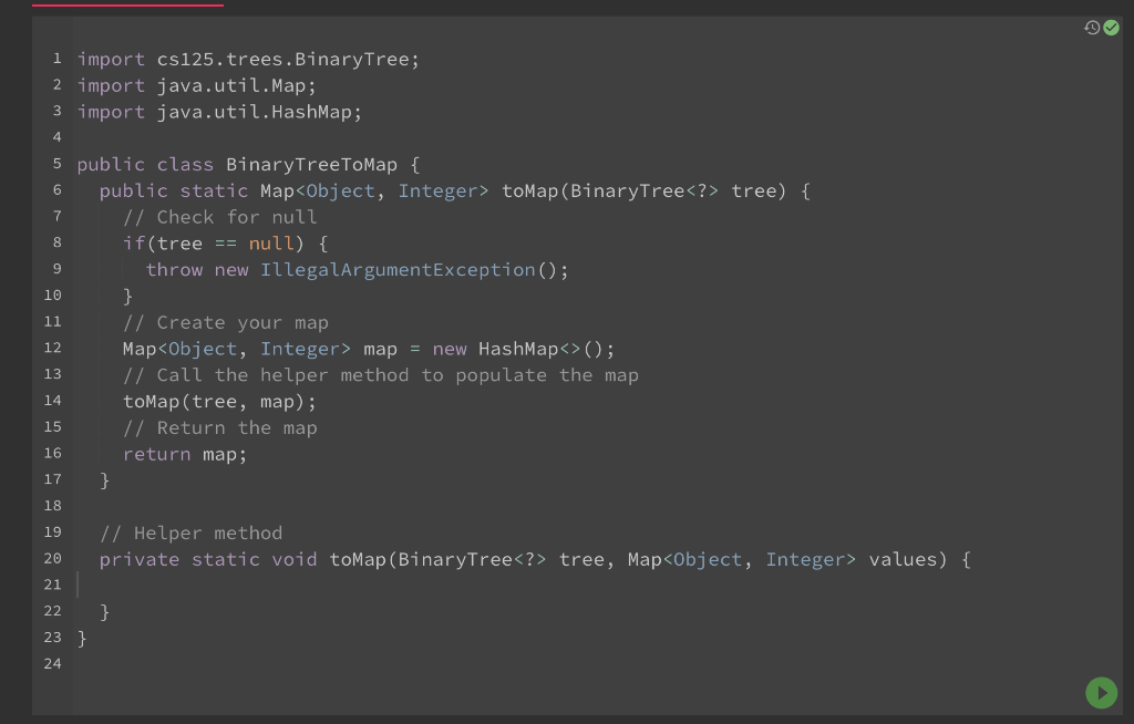 Solved Create a public class BinaryTreeToMap that provides a | Chegg.com