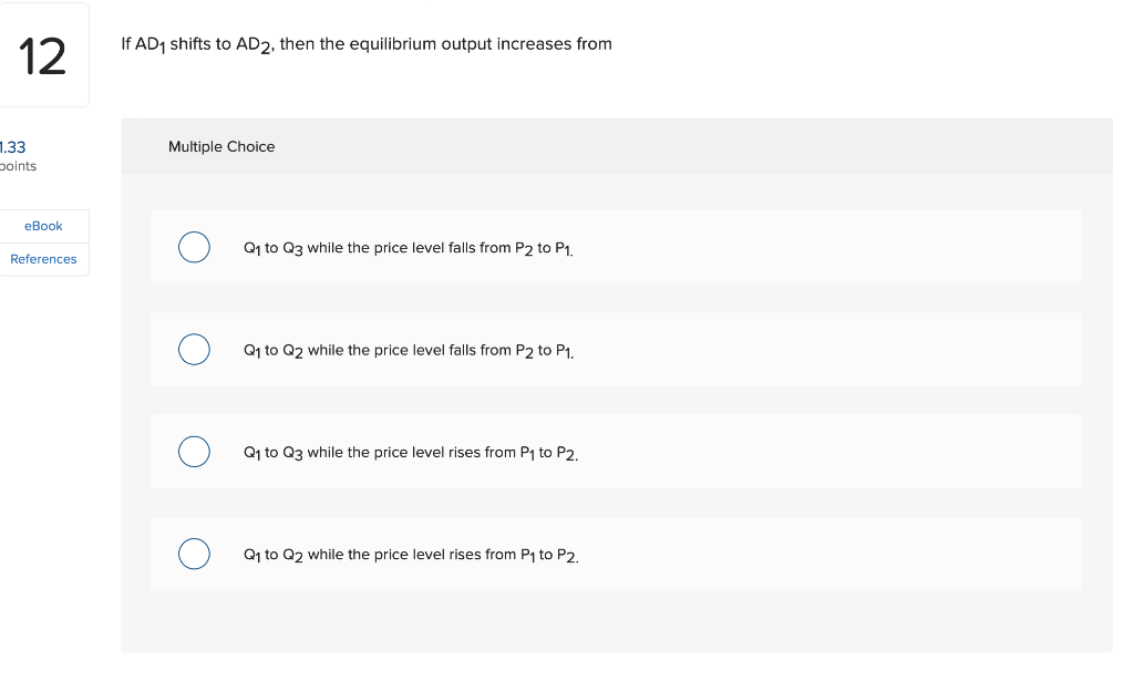 12 If AD1 shifts to AD2, then the equilibrium output | Chegg.com