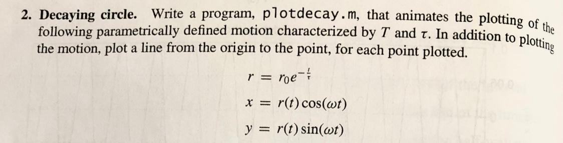 Solved Write a program, plotdecay.m, that animates the | Chegg.com