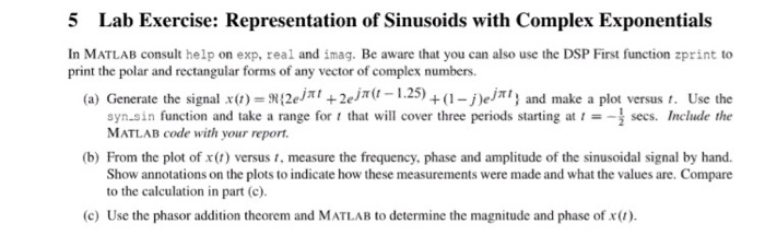 Solved Lab Exercise: Representation of Sinusoids with | Chegg.com