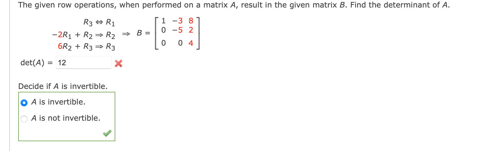 Solved The given row operations, when performed on a matrix | Chegg.com