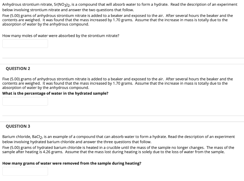 Solved Anhydrous strontium nitrate, Sr(NO3)2, is a compound | Chegg.com