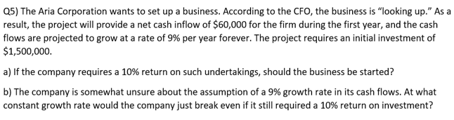 Solved Q5) The Aria Corporation wants to set up a business. | Chegg.com