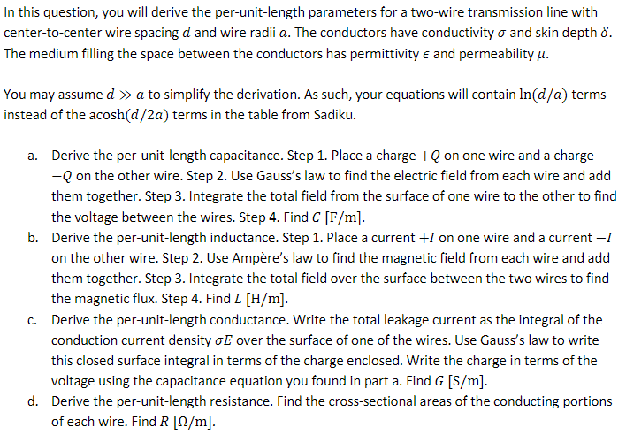 Solved In this question, you will derive the per-unit-length | Chegg.com