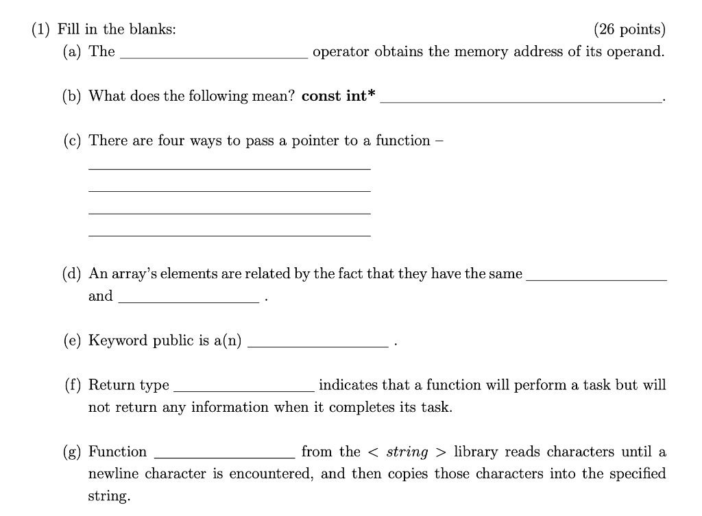 Solved (1) Fill in the blanks: (a) The (26 points) operator | Chegg.com