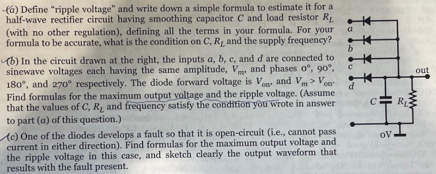Solved (a) Define "ripple voltage" and write down a simple | Chegg.com