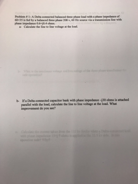 Solved Problem # 1-A Delta connected balanced three phase | Chegg.com