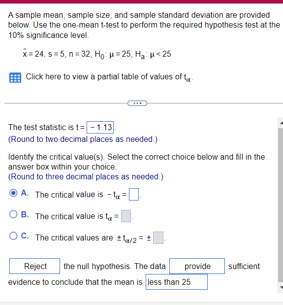 Solved A sample mean, sample size, and sample standard | Chegg.com