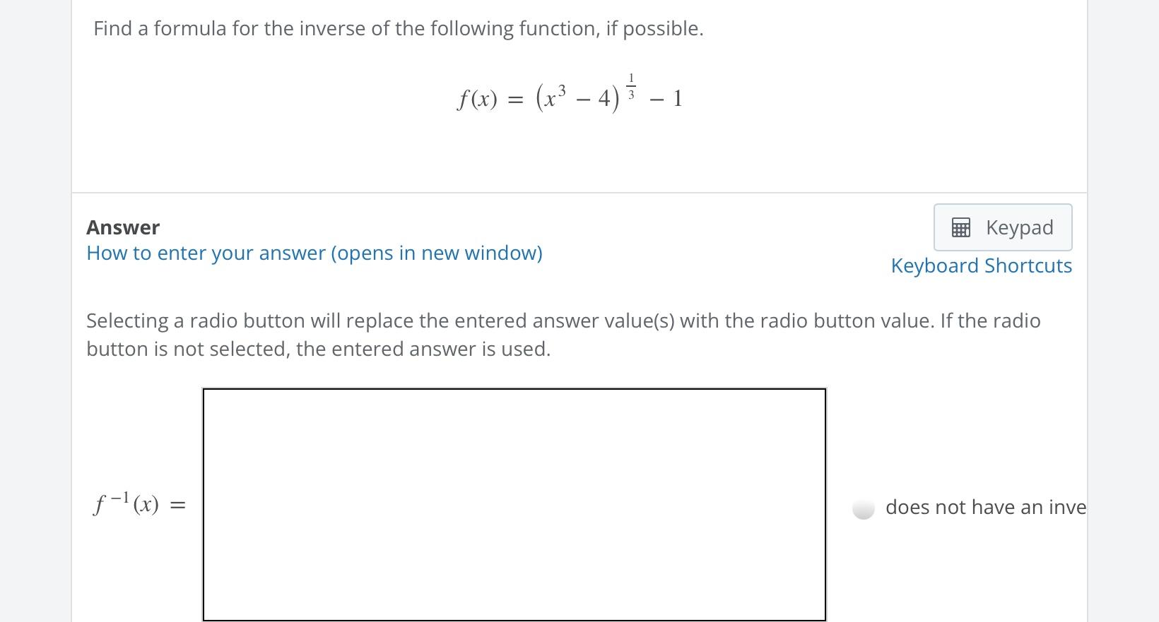 Solved Find a formula for the inverse of the following | Chegg.com