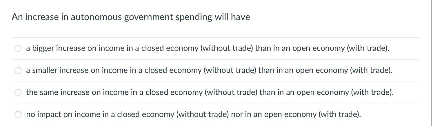 Solved An increase in autonomous government spending will | Chegg.com