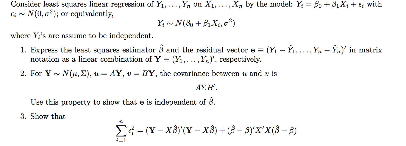 Solved Consider least squares linear regression of Y1,...,Yn | Chegg.com