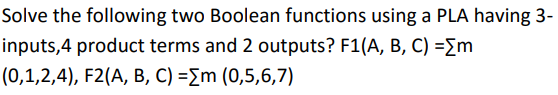 Solved Solve the following two Boolean functions using a PLA | Chegg.com