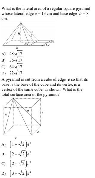 Solved What is the lateral area of a regular square pyramid | Chegg.com