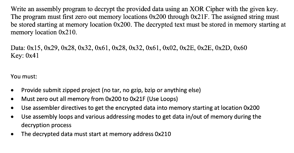 Solved Write an assembly program to decrypt the provided | Chegg.com