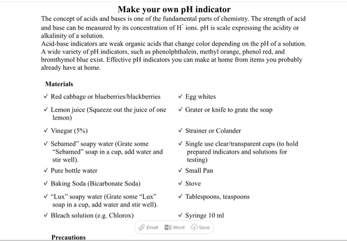 Make your own pH indicator The concept of acids and | Chegg.com
