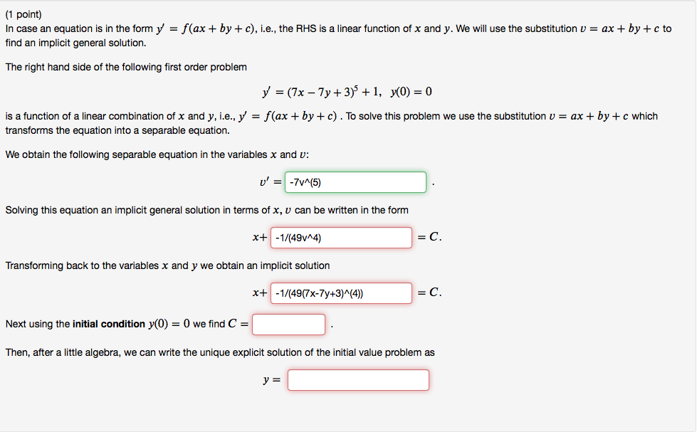 Solved (1 point) In case an equation is in the form | Chegg.com