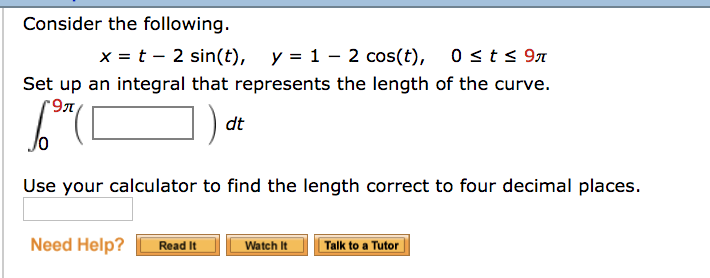 Solved Consider the following. x-t-2 sin(t), y = 1-2 cos(t), | Chegg.com