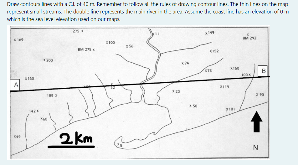 Solved Draw contours lines with a C.I. of 40 m. Remember to | Chegg.com
