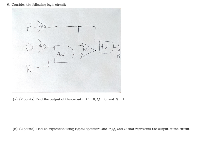 Solved 6. Consider the following logic circuit: P- Q-nin | Chegg.com