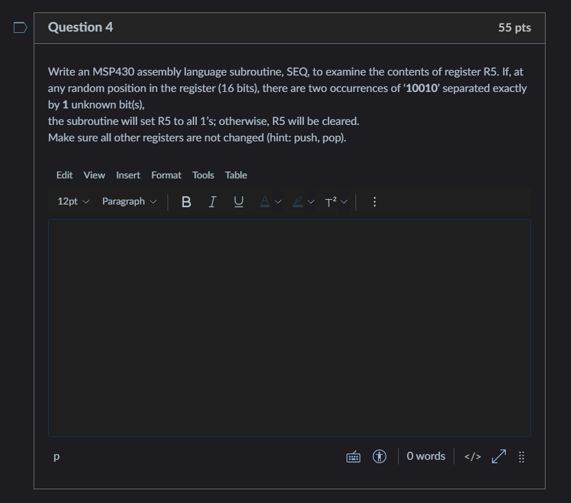 Solved Write an MSP430 assembly language subroutine, SEQ, to | Chegg.com Solved Write an MSP430 assembly language subroutine, SEQ, to | Chegg.com
