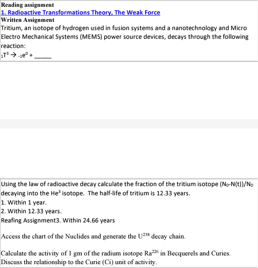 Solved Reading assignment 1. Radioactive Transformations | Chegg.com