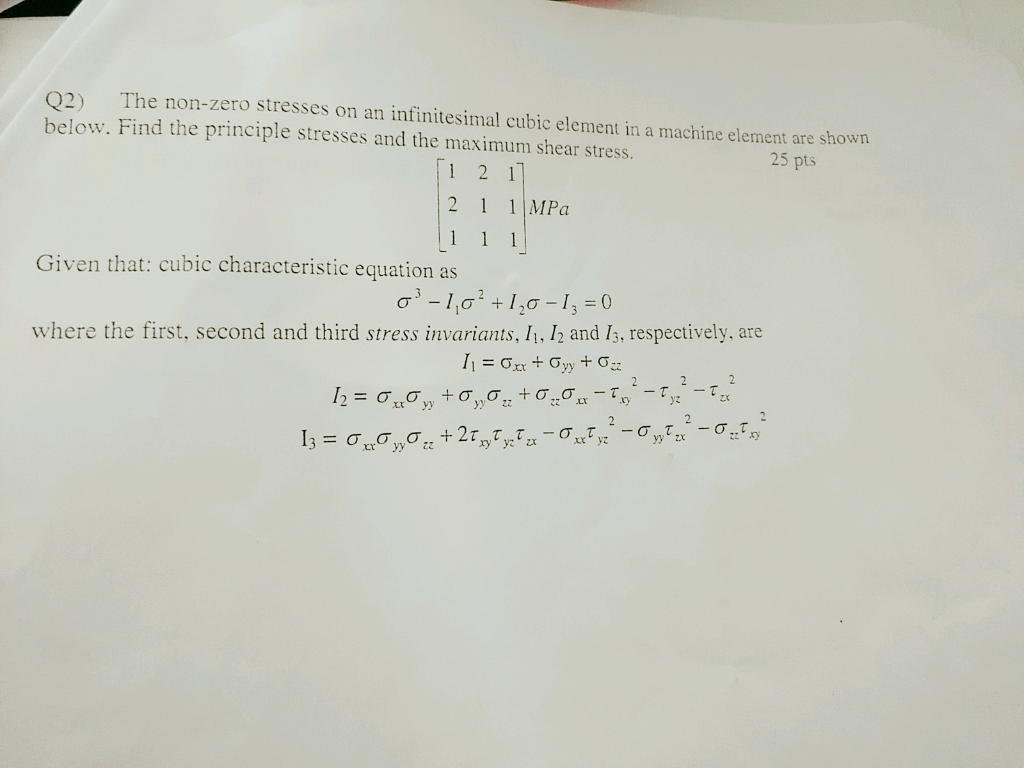 Solved The Non Zero Stresses On An Infinitesimal Cubic