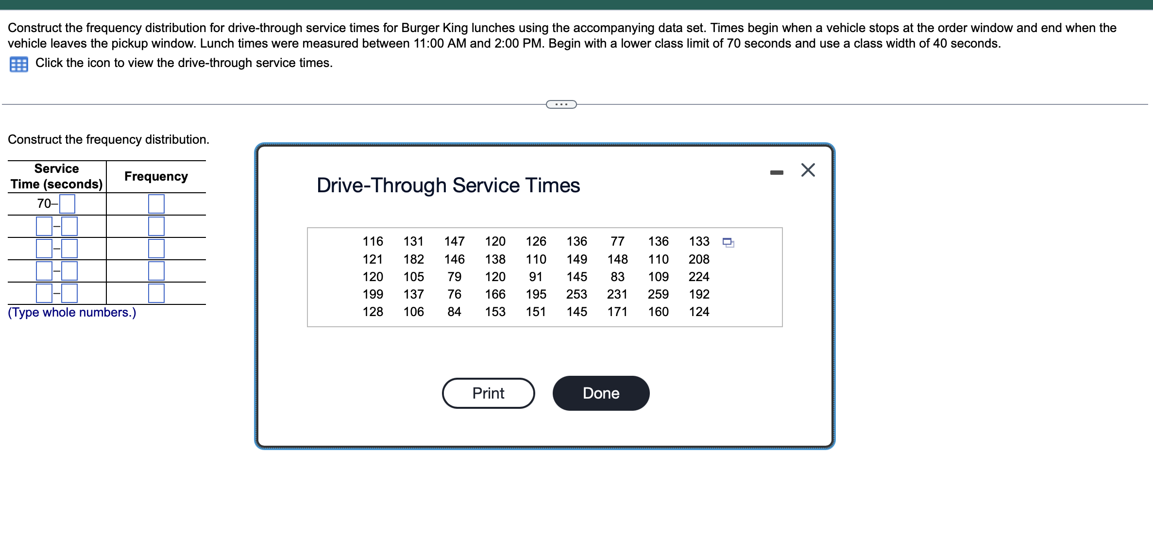 Solved Click the icon to view the drive-through service | Chegg.com