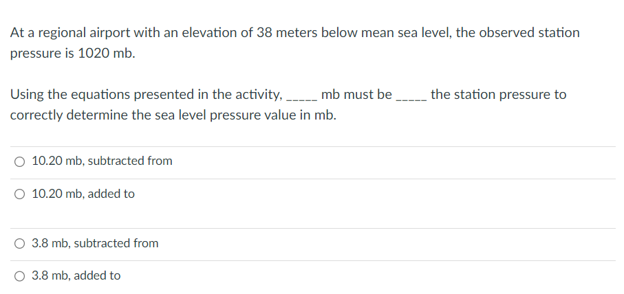 Solved At a regional airport with an elevation of 38 meters | Chegg.com