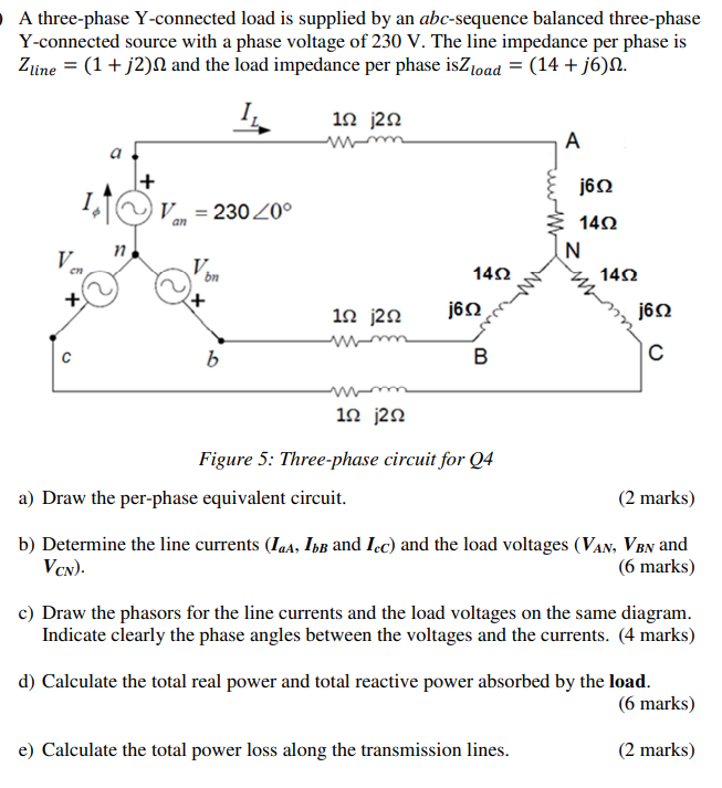 Solved A three-phase Y-connected load is supplied by an | Chegg.com