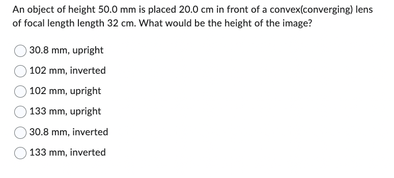 Solved An object of height 50.0 mm is placed 20.0 cm in | Chegg.com
