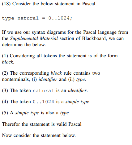 Solved (18) Consider the below statement in Pascal. type | Chegg.com