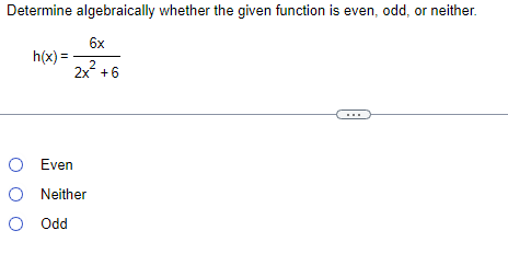 Solved Determine algebraically whether the given function is | Chegg.com