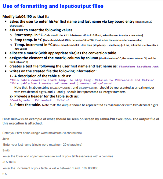 Use of formatting and input/output files Modify | Chegg.com