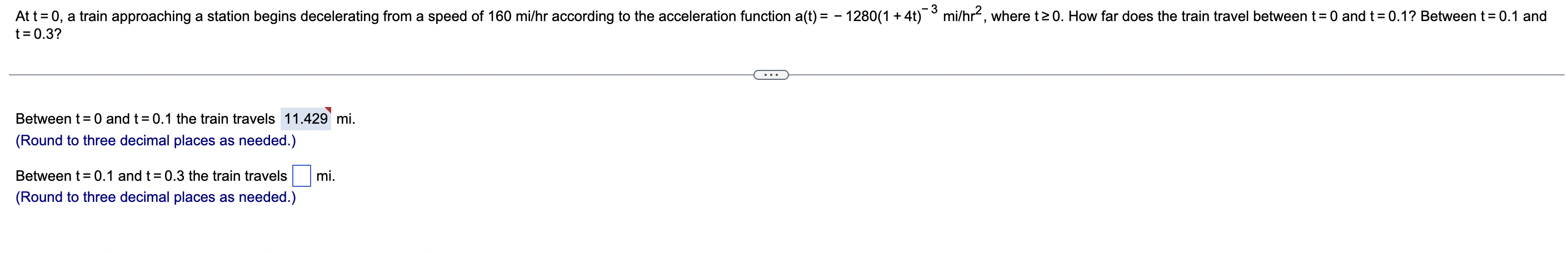 Solved t=0.3 ?Between t=0 ﻿and t=0.1 ﻿the train travels | Chegg.com