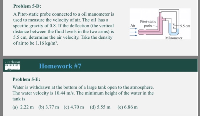 Solved Problem 5-D: A Pitot-static probe connected to a oil | Chegg.com
